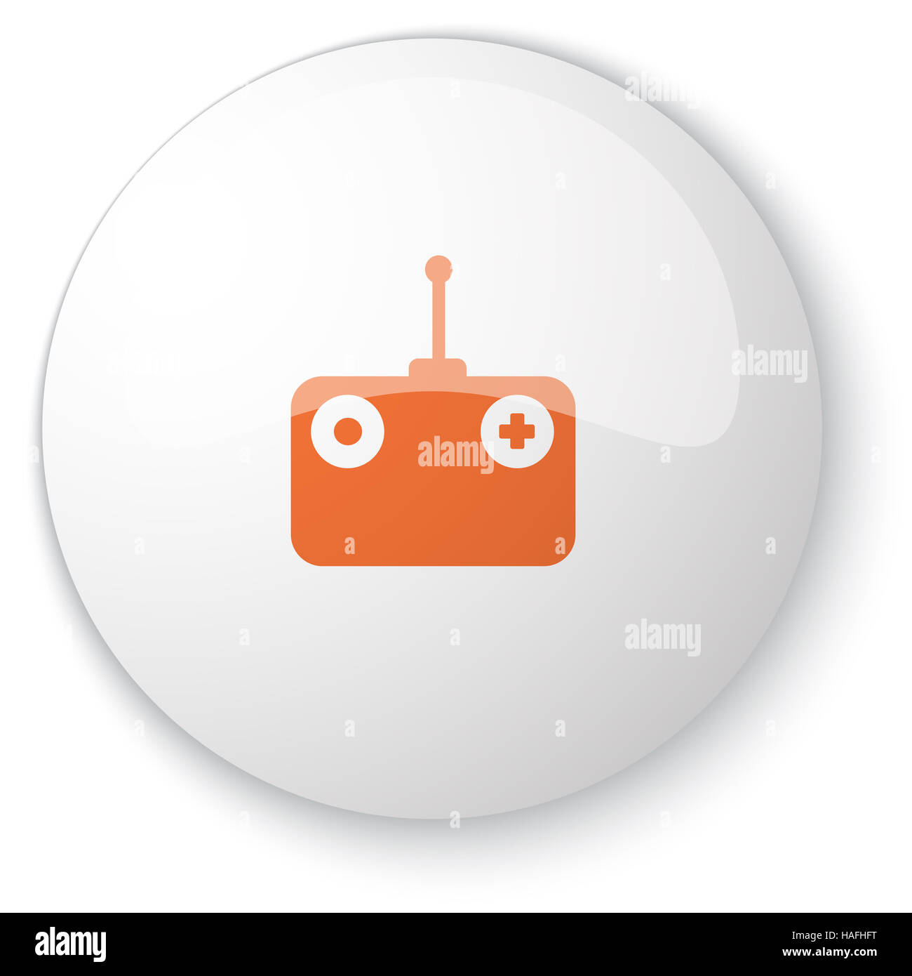 Glossy white web button with orange Radio Control icon on white ...