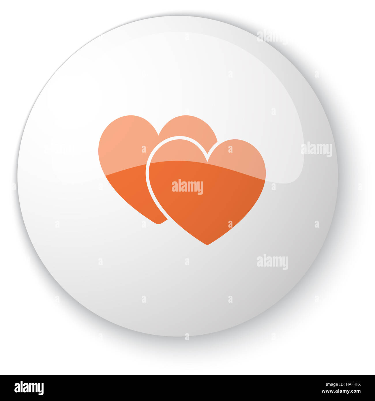 Glossy white web button with orange Love Sign icon on white background ...