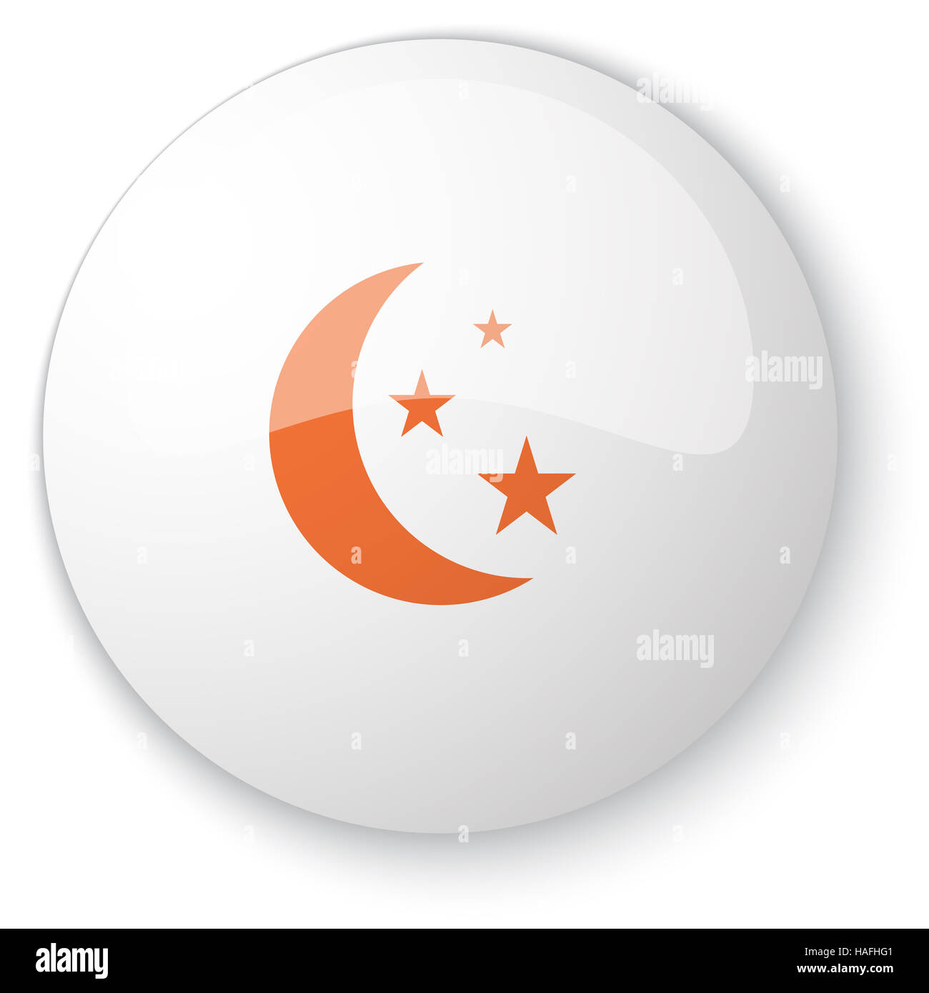 Glossy white web button with orange Moon And Stars icon on white ...