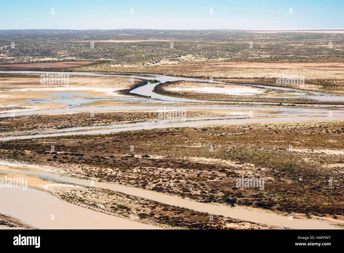 An aerial view of creeks cutting through the parched Australian Outback ...