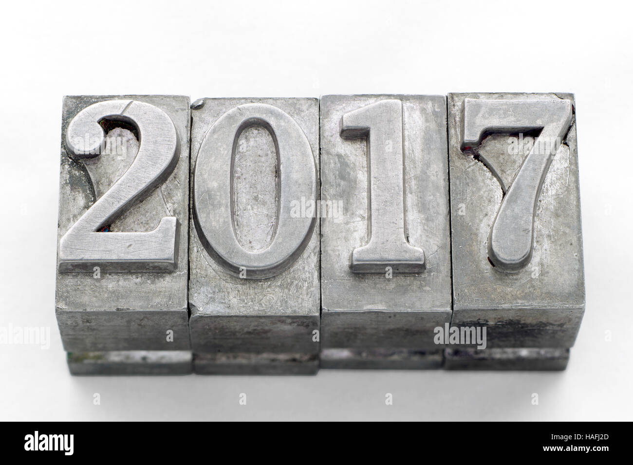 2017 numbers made from metallic letterpress type on white background ...
