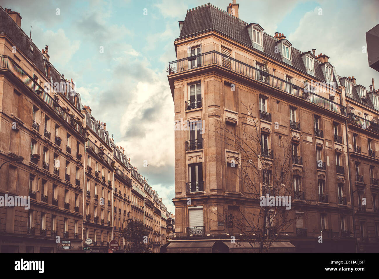 Beautiful traditional french Building in Paris, France. Toned with soft ...