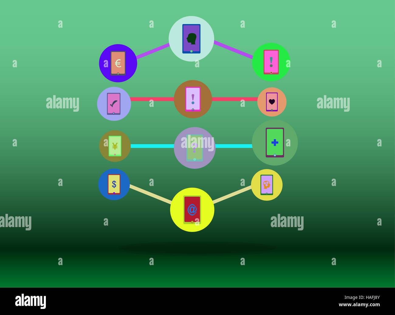 Social media network. Connected symbols for interactive, market ...