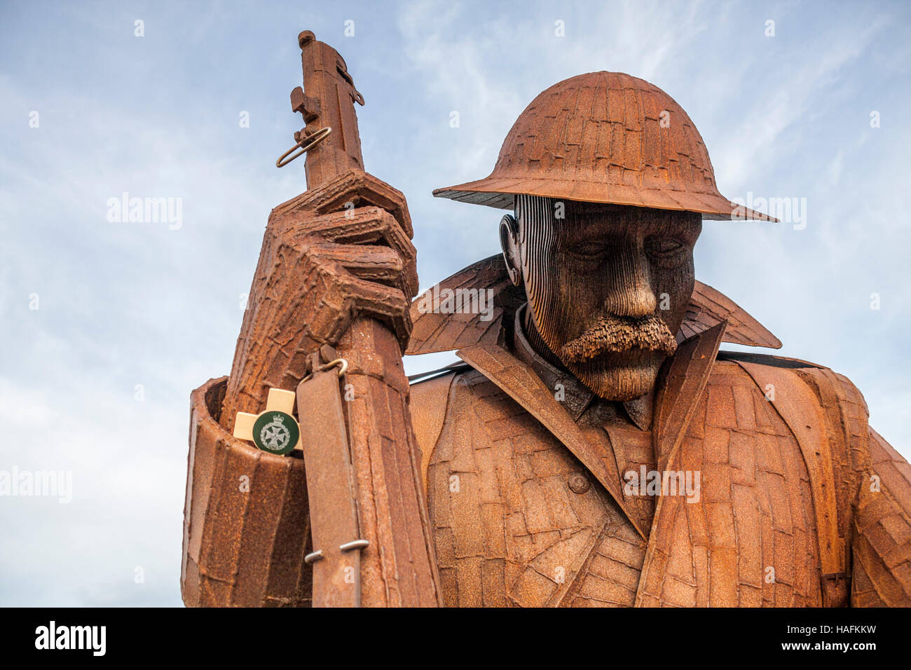 Close-up view of the memorial sculpture by artist Ray Lonsdale of a war ...