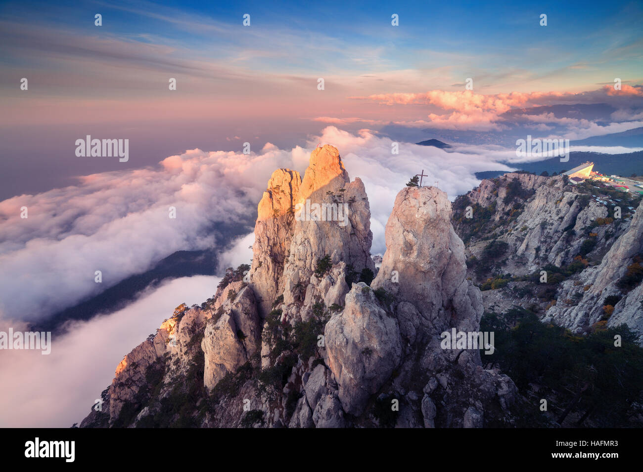 Mountain landscape at sunset. Amazing view from mountain peak on the ...