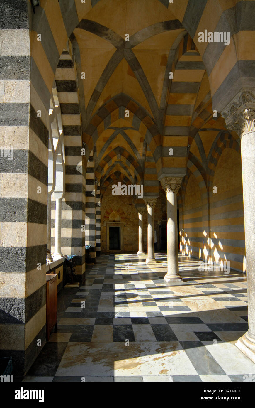 Archway corridor at the entrance to the Duomo, cathedral, of Amalfi ...