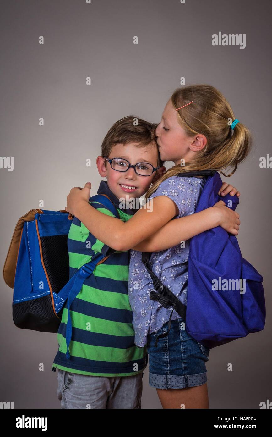 BACK-TO-SCHOOL ILLUSTRATION, BROTHER AND SISTER Stock Photo - Alamy