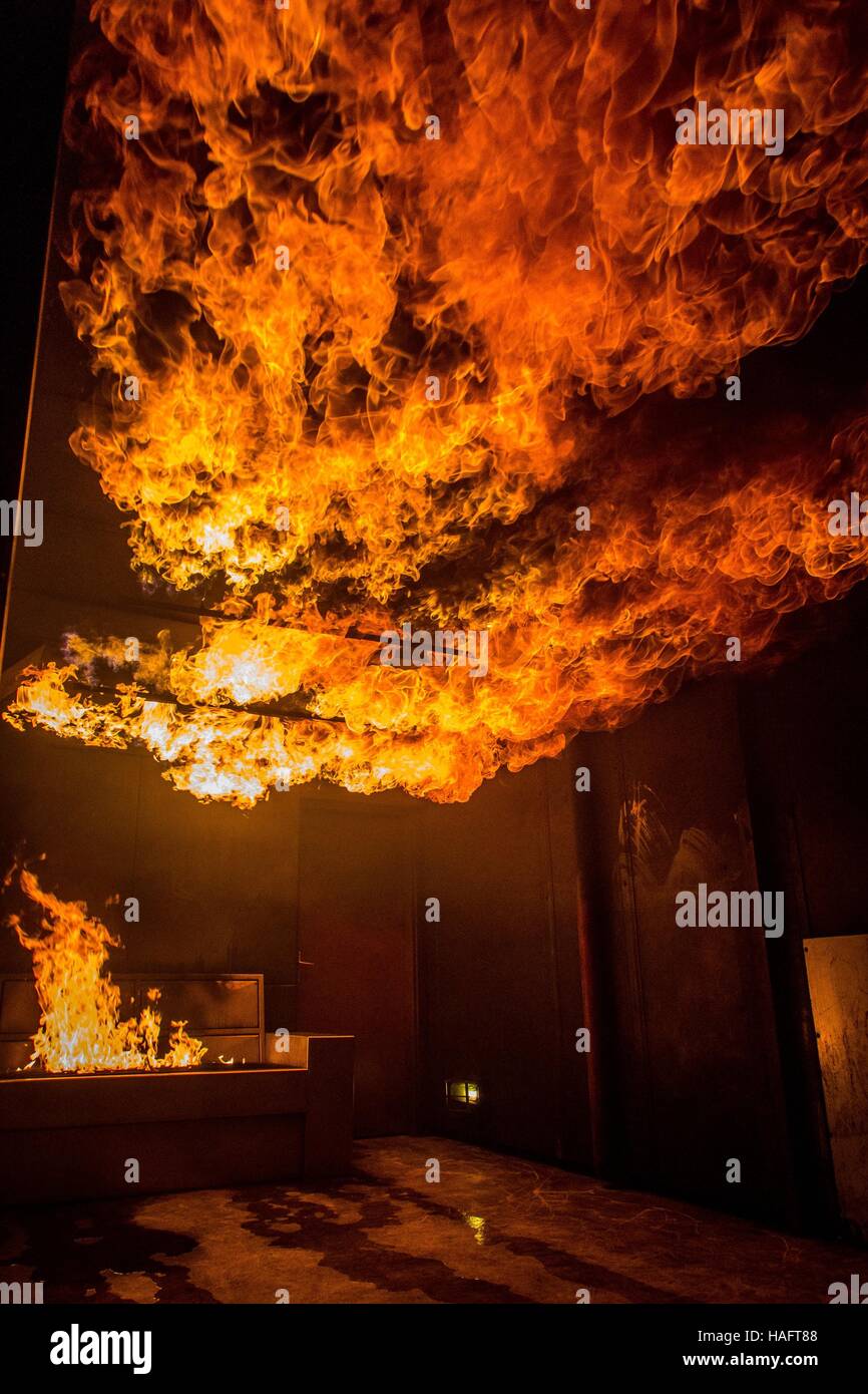 MOCK HOUSE ON FIRE, FIRE DEPARTMENT TRAINING CENTER Stock Photo - Alamy
