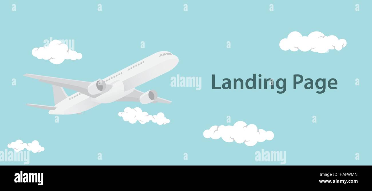 landing page design illustration with aero plane and text Stock Vector ...