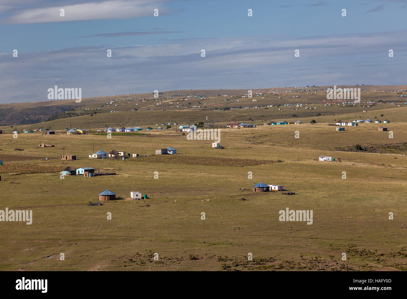 Rural tribal homes scattered over Transkei landscape in South Africa ...