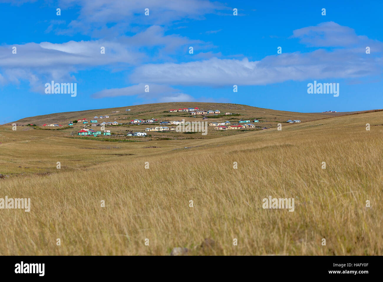 Rural tribal homes scattered over Transkei landscape in South Africa ...