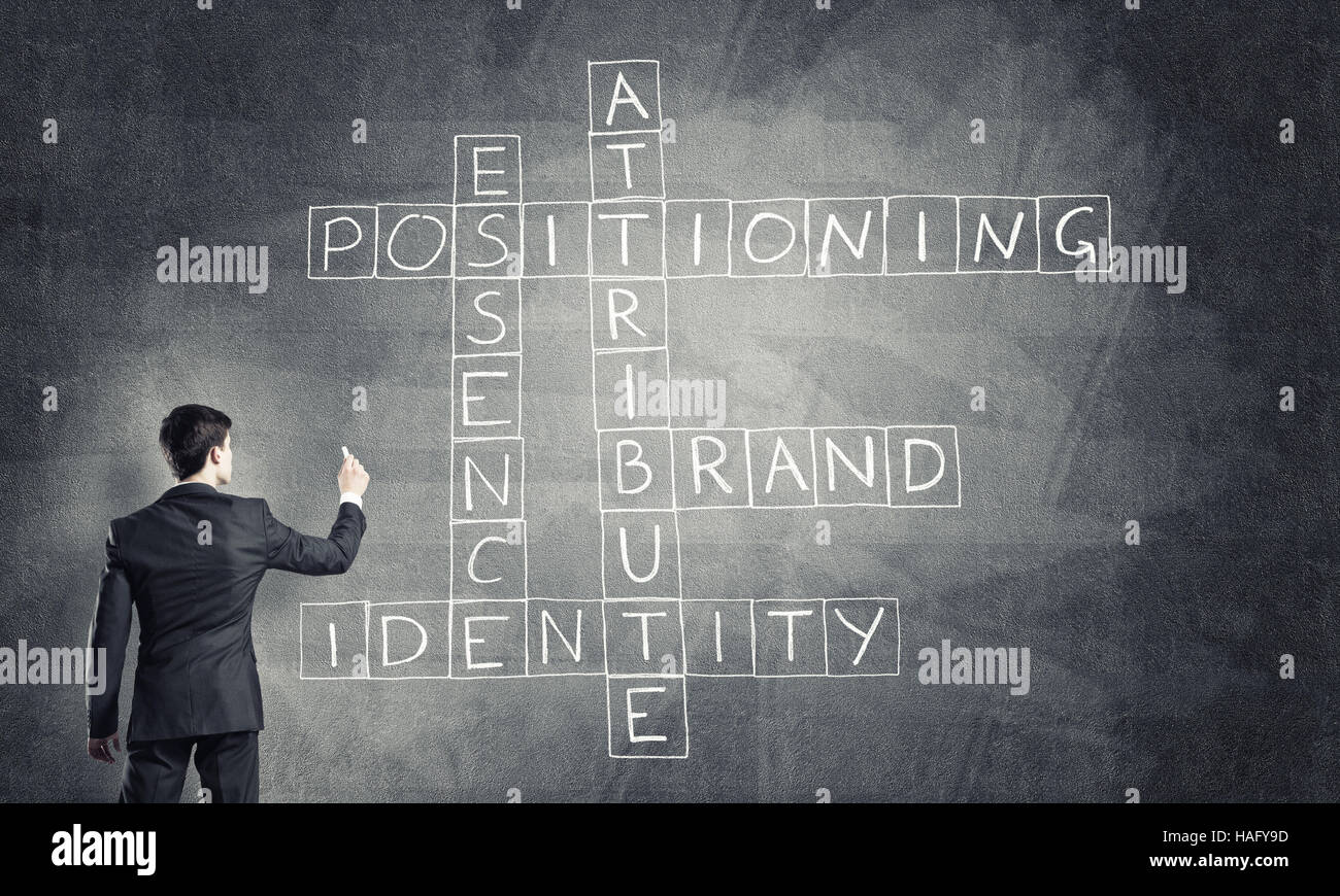 Seminar trainer draw on chalkboard Stock Photo - Alamy