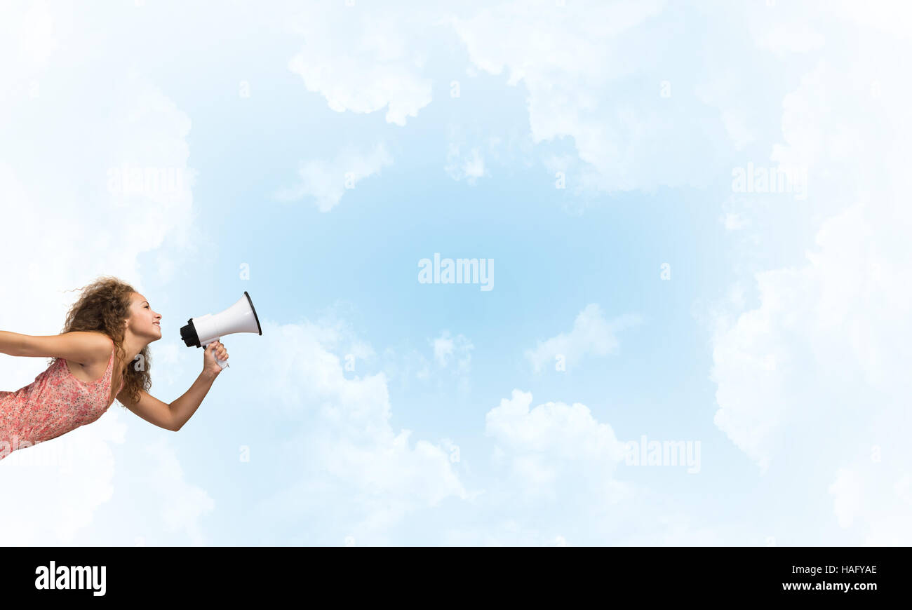 Girl making announcement Stock Photo - Alamy