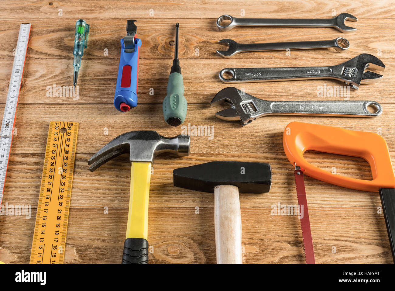 Instruments on wooden table Stock Photo - Alamy