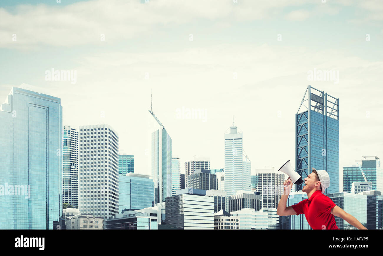 Guy making announcement Stock Photo - Alamy