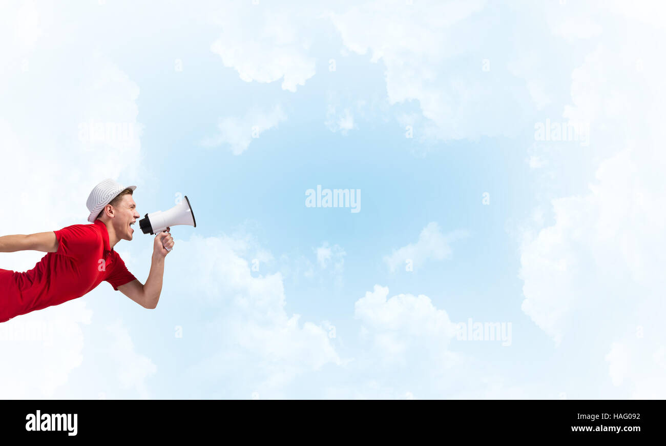 Guy making announcement Stock Photo - Alamy