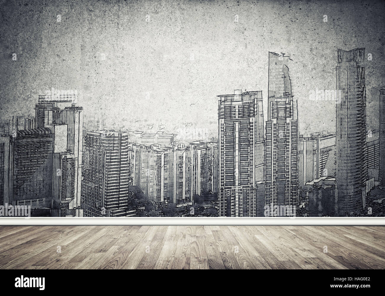 City design on wall Stock Photo - Alamy