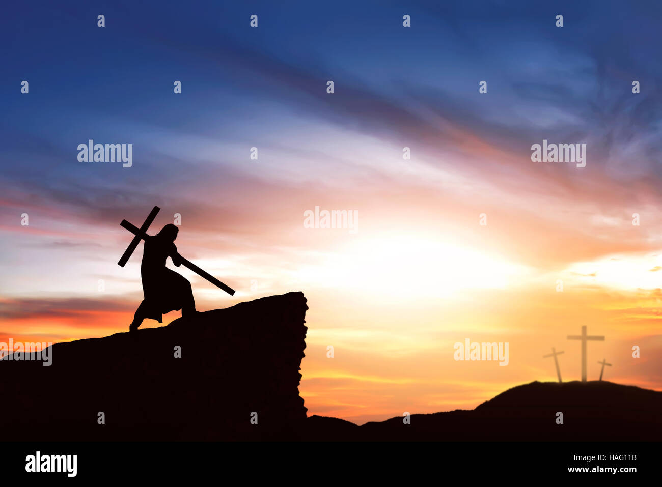 Silhouette jesus carry cross on hi-res stock photography and images - Alamy