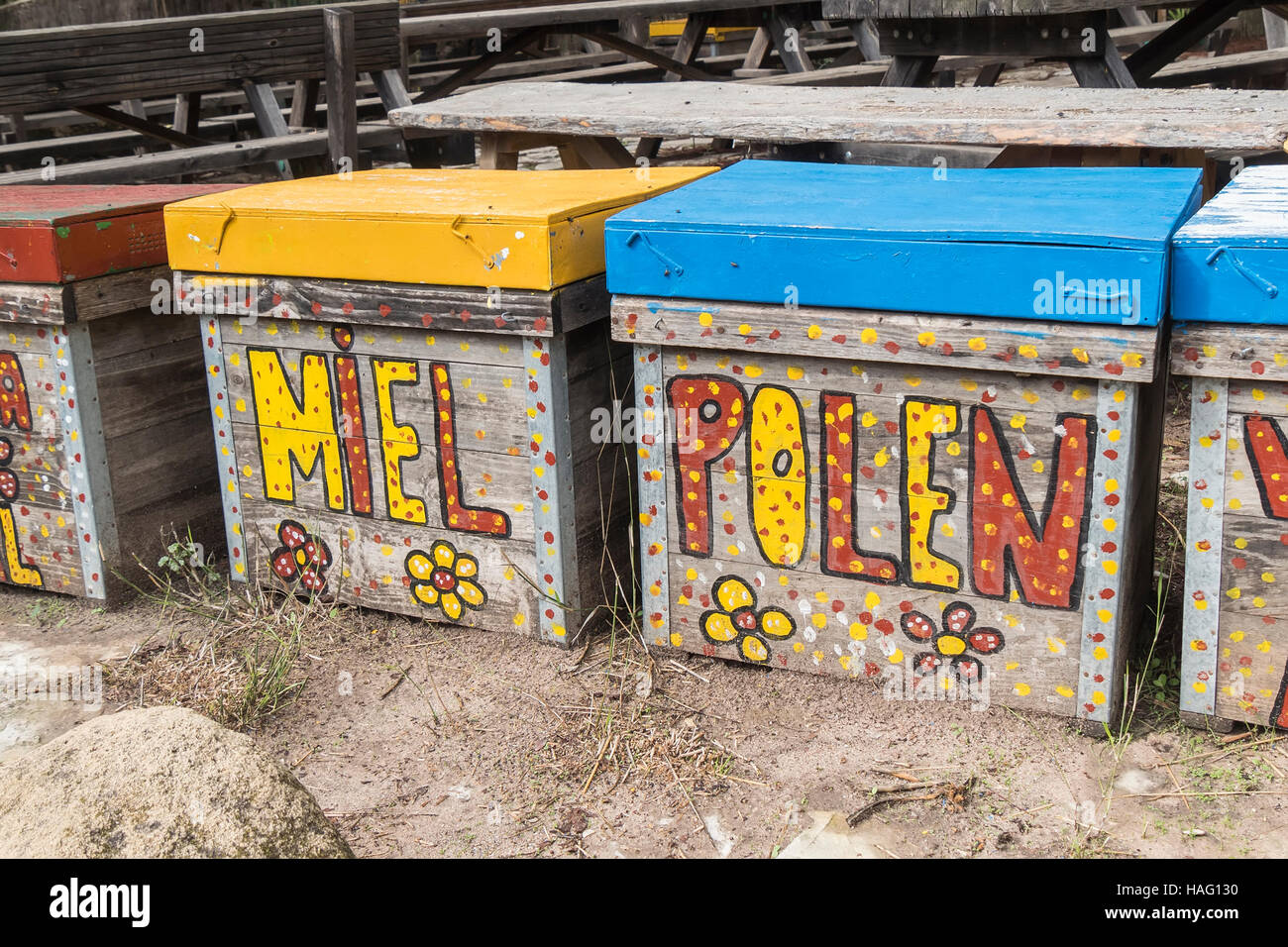 Nice decorated bee hives Stock Photo - Alamy