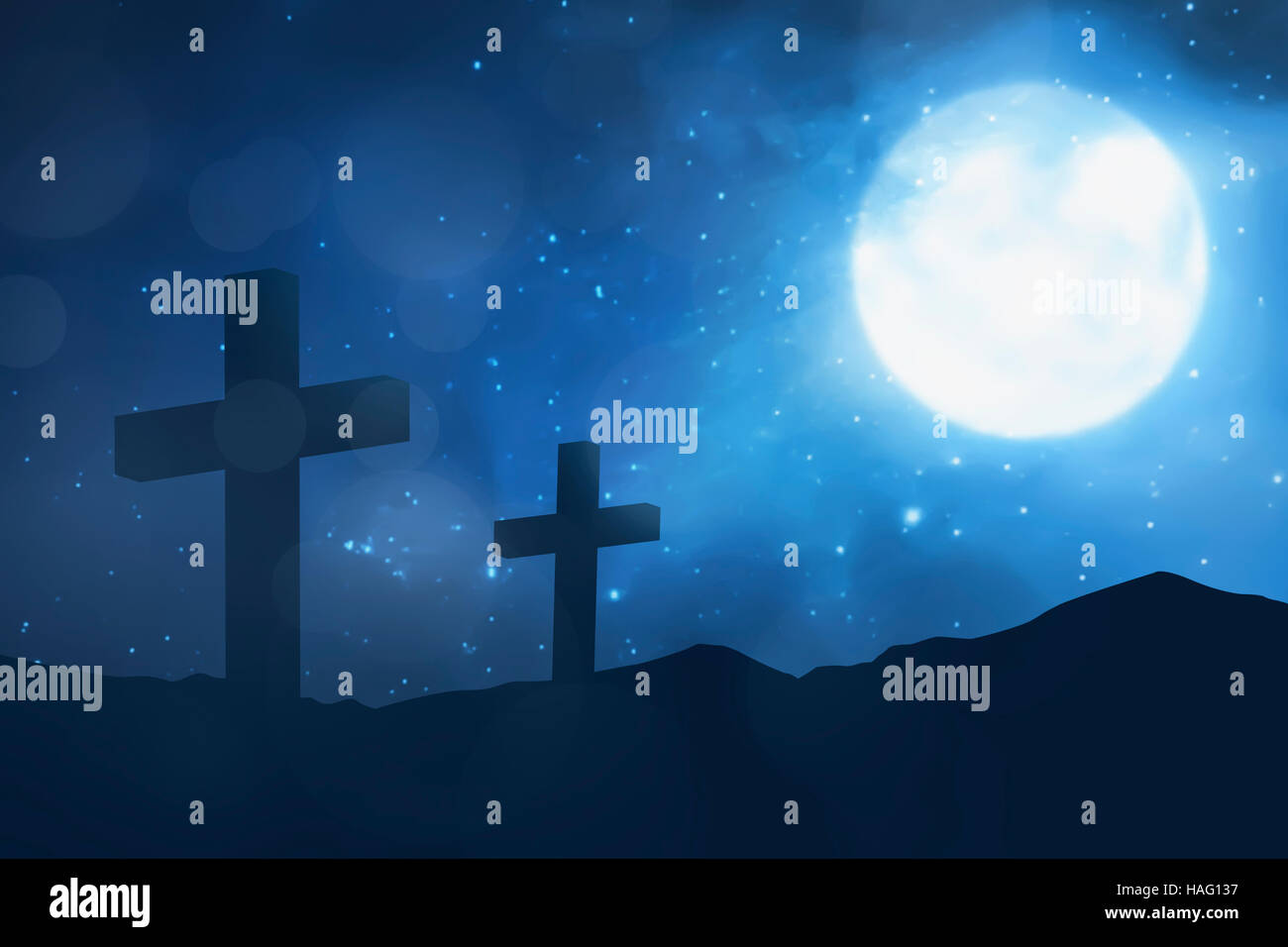 Christian cross with moon background in the night Stock Photo - Alamy