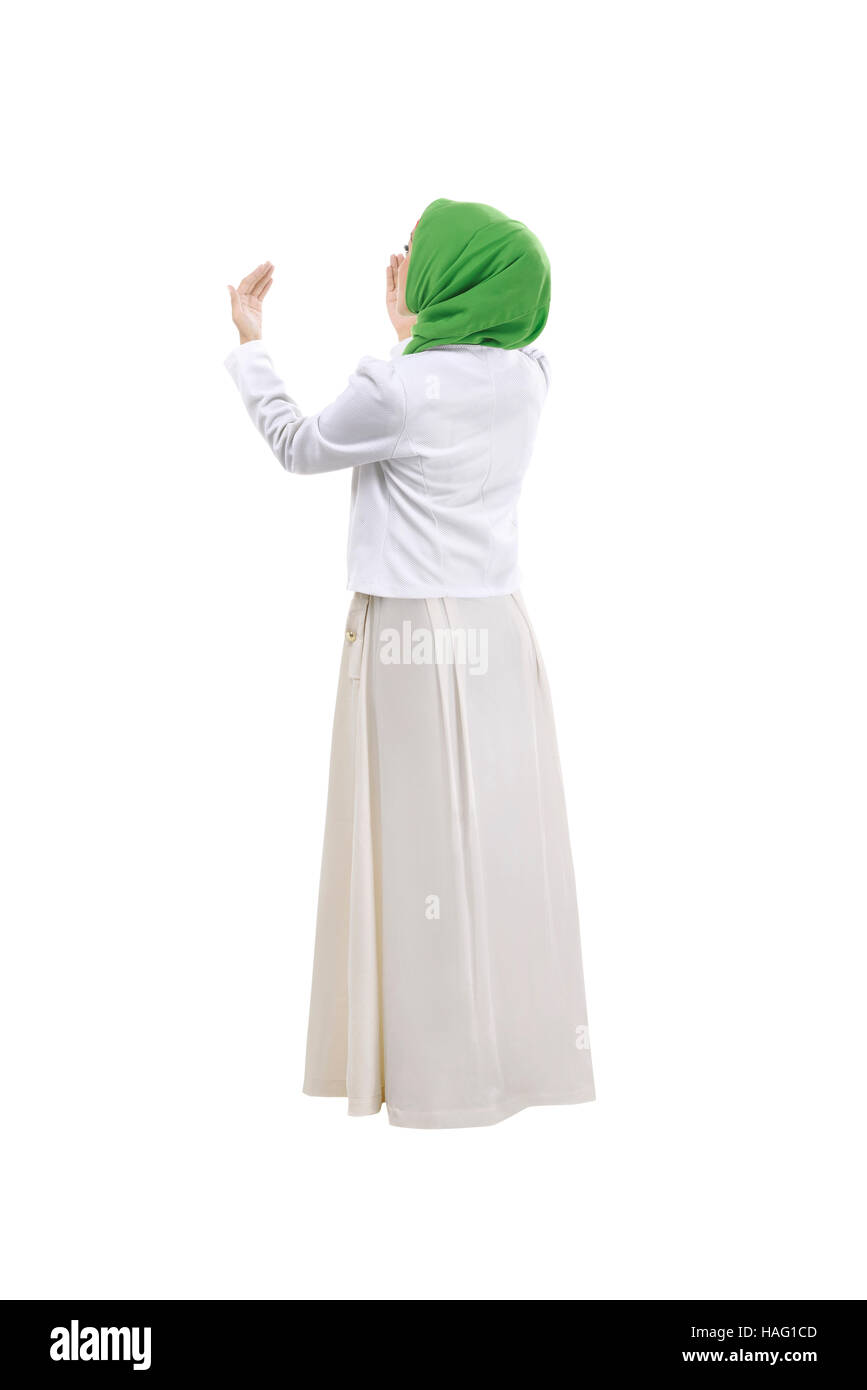 Back view of muslim woman praying isolated over white background Stock ...