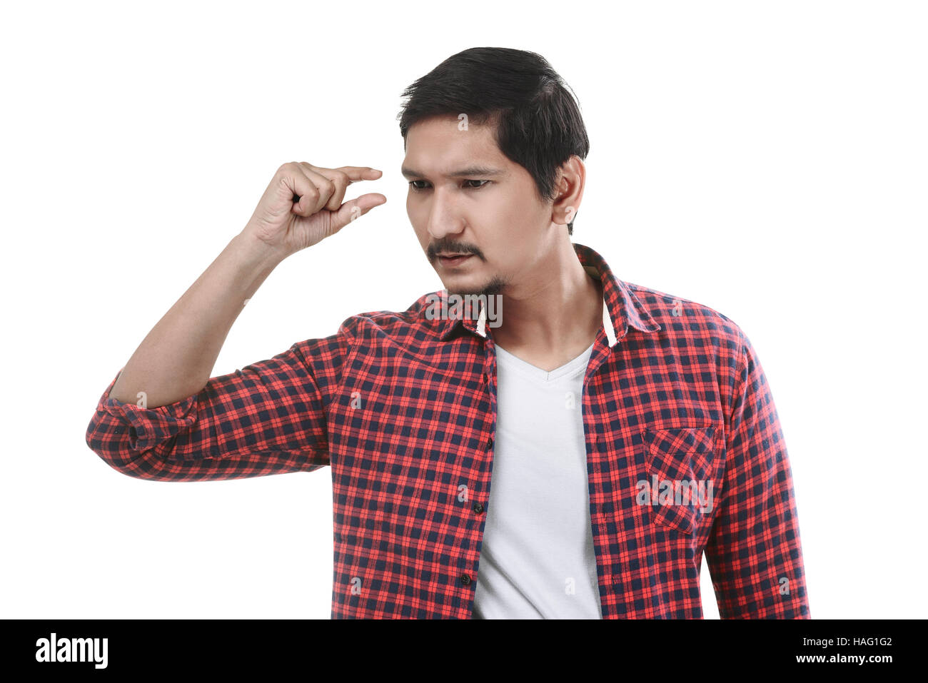 Asian man hand pinch something. You can put your design on the hand ...