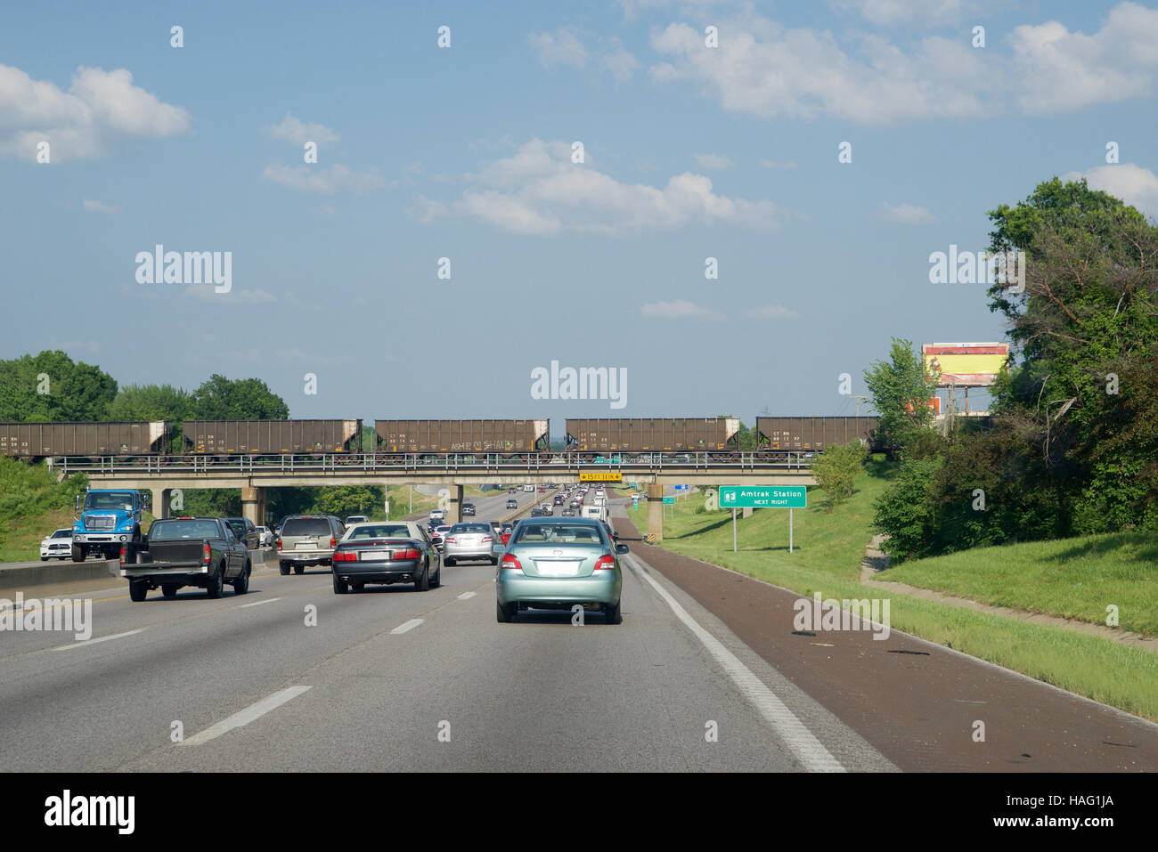 Coal train passing over the top of Interstate 70, at Independence ...