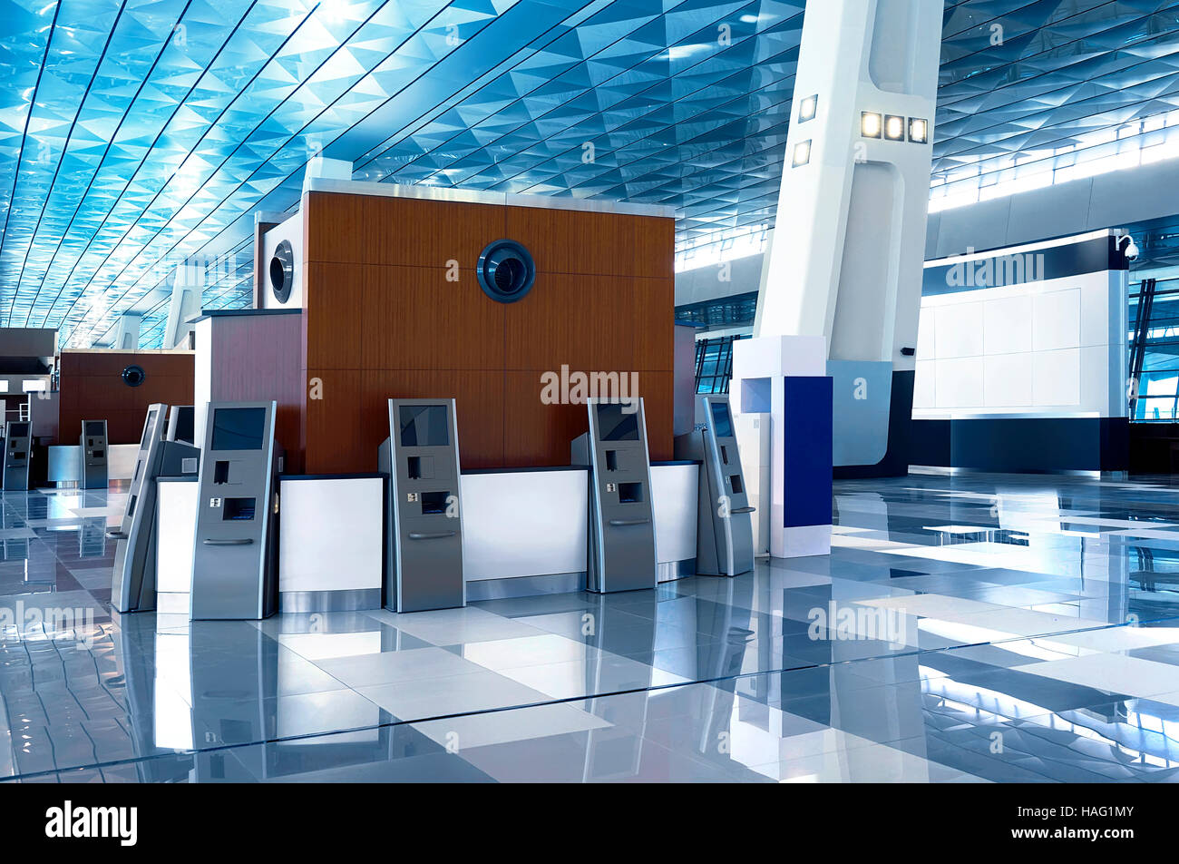 Modern empty lobby, the floor was very clean with attractive design ...