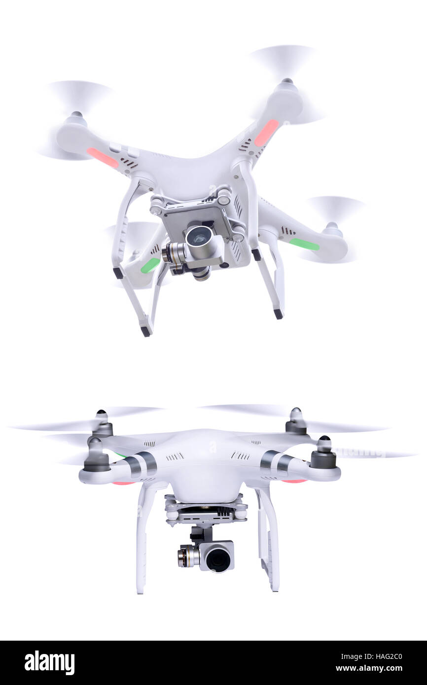 Set of images white little drone isolated over white background Stock ...