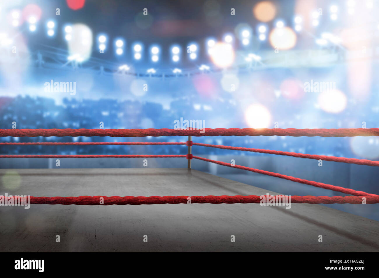 Empty boxing ring with red ropes for match in the stadium arena Stock ...