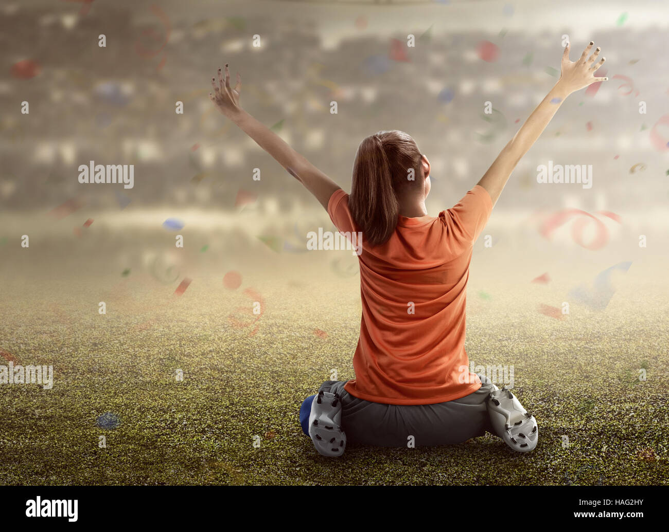 Image of winning football player after score in a match Stock Photo - Alamy