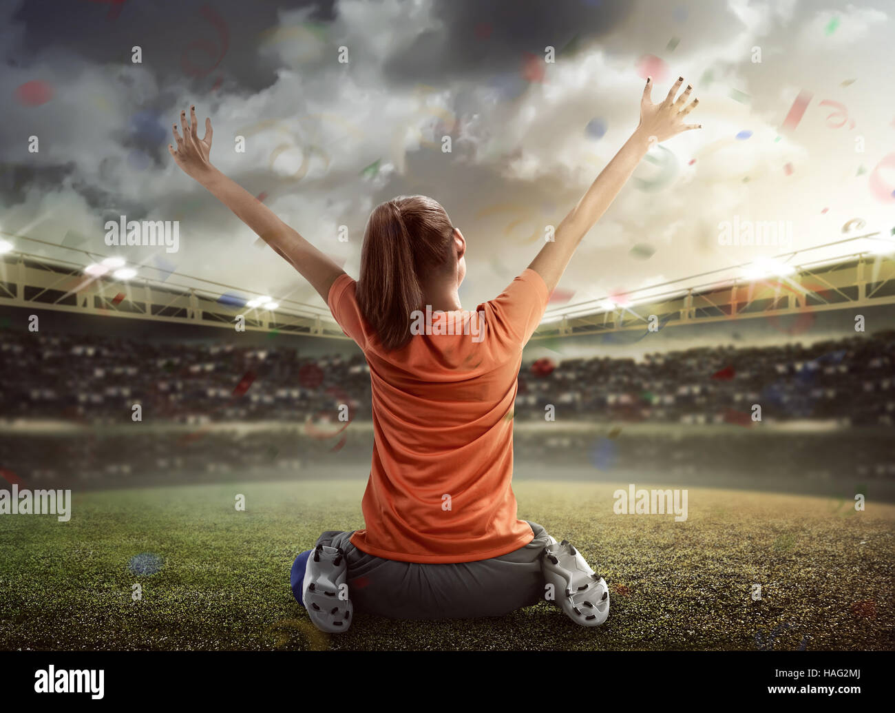 Image of winning football player after score in a match Stock Photo - Alamy