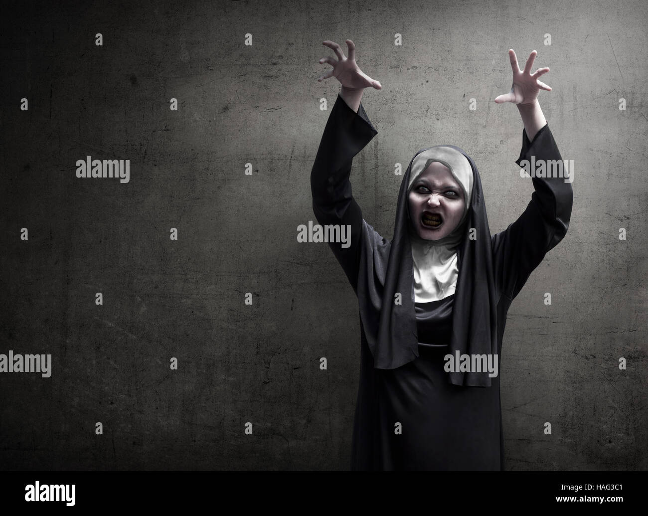 Young evil asian woman nun scare on the dark room Stock Photo - Alamy