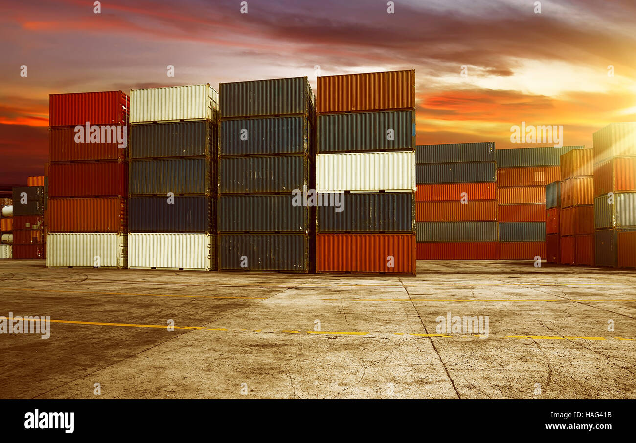 Large containers neat and colorful set in harbor Stock Photo - Alamy