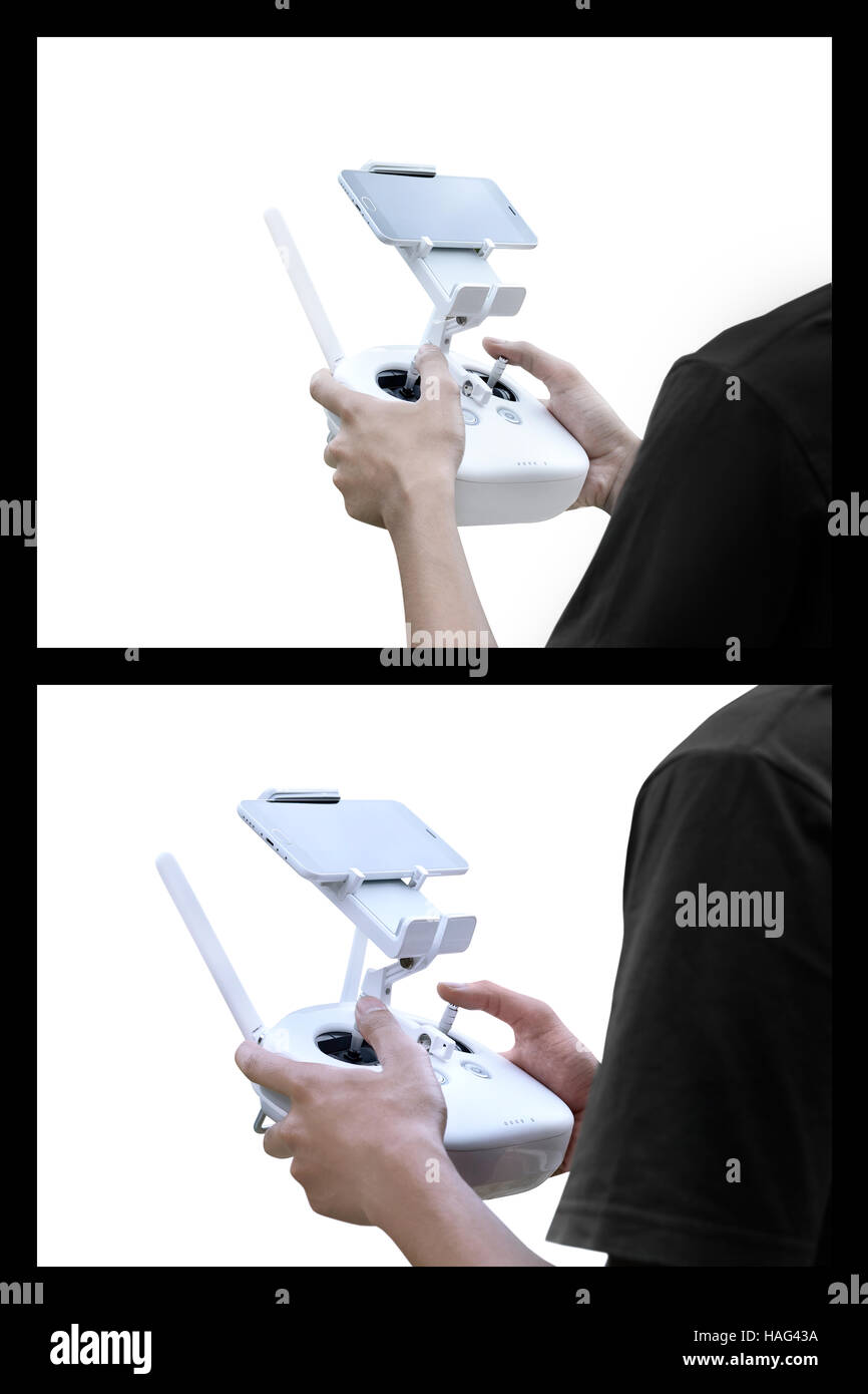 Set of image people playing with drone remote control Stock Photo - Alamy