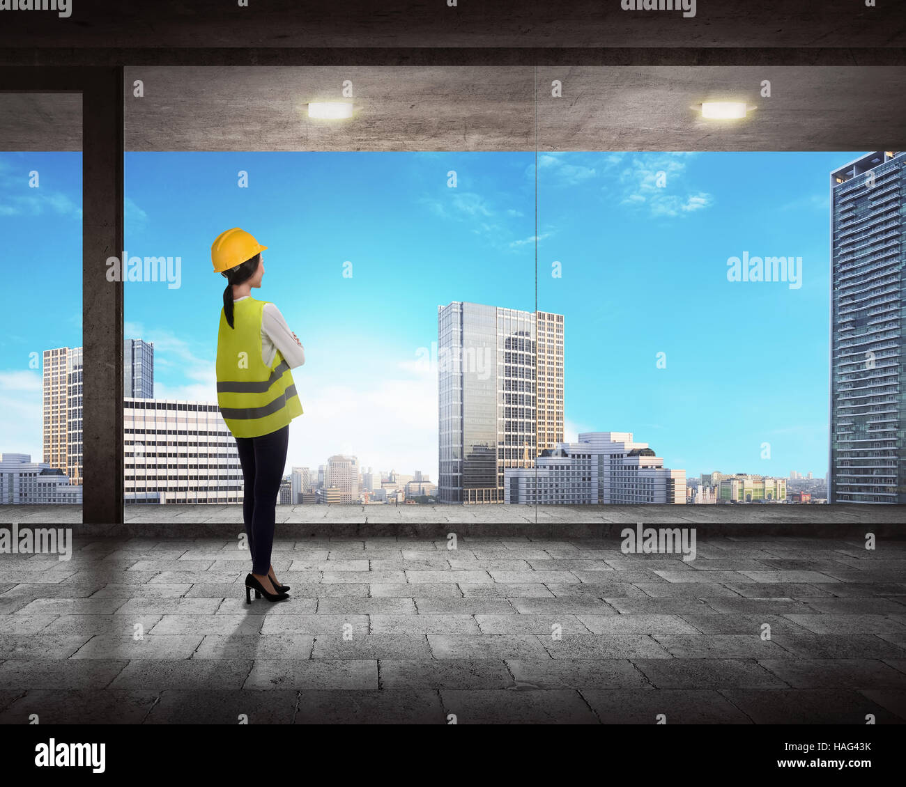 Back view of successful manager looking the city from his office Stock ...