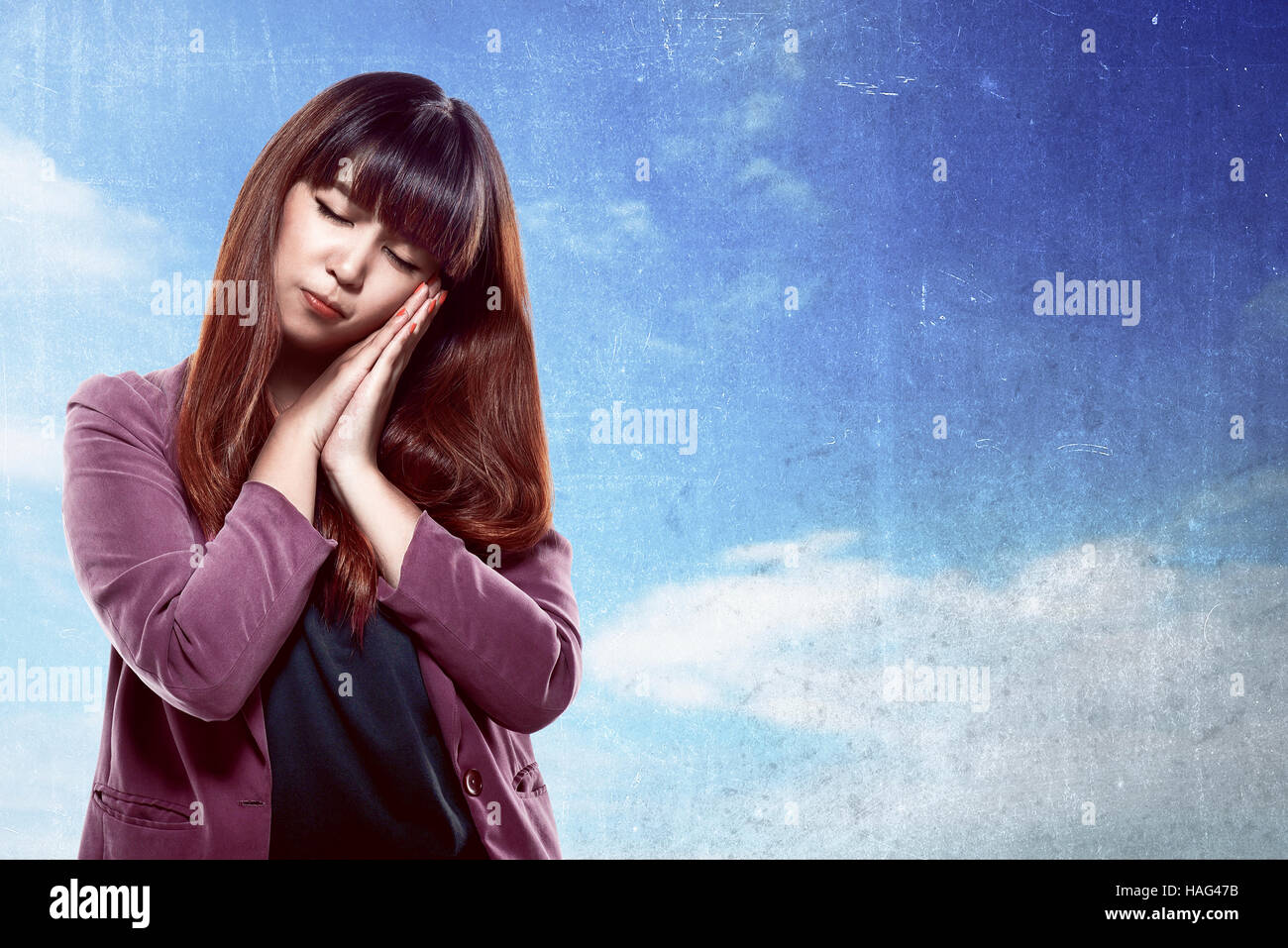 Asian woman with sleepy gesture close her eyes Stock Photo - Alamy
