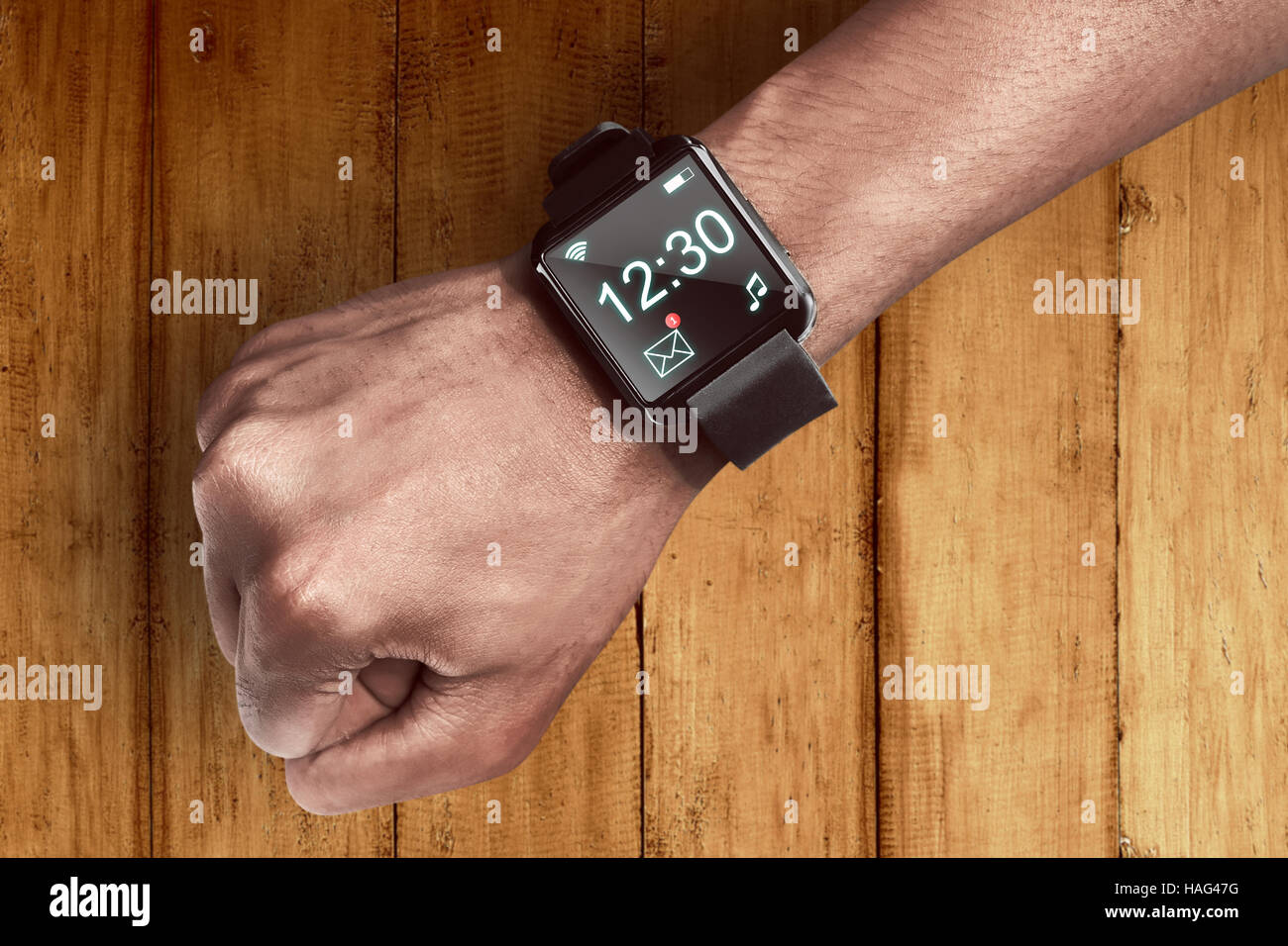 Human hand wearing smart watch. Wearable gadget concept Stock Photo - Alamy