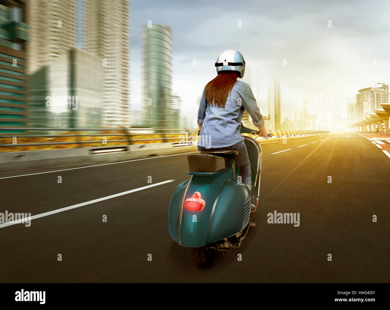 Asian female scooter rider hi-res stock photography and images - Alamy
