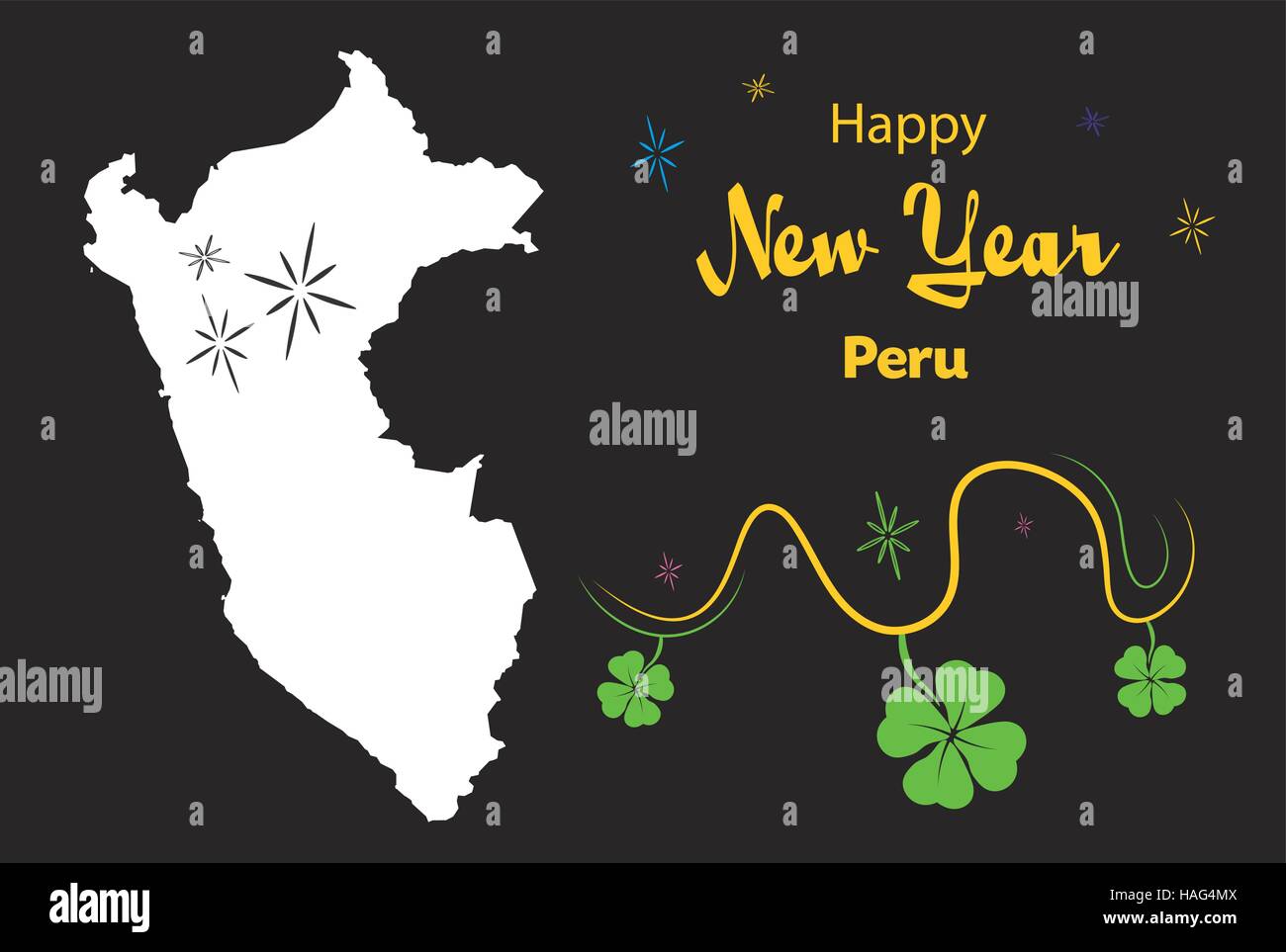 Happy New Year illustration theme with map of Peru Stock Vector Image ...