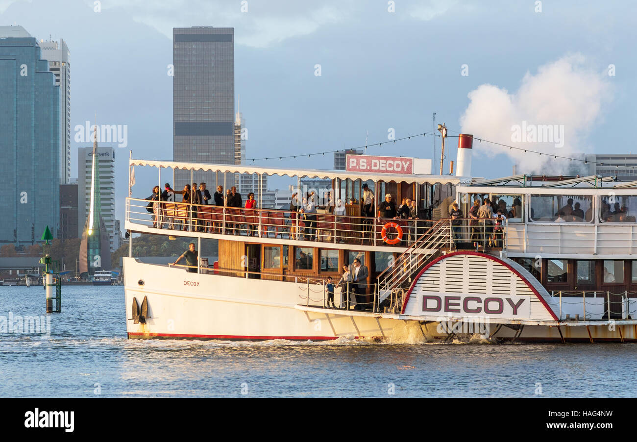 The paddle steamer Decoy cruising on the Swan River in Perth, Western ...