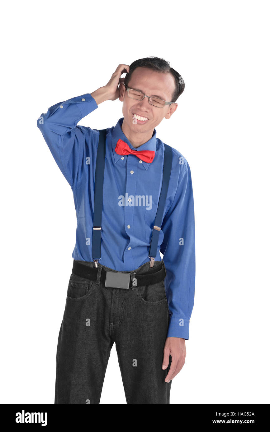 Asian nerdy man confused, isolated over white background Stock Photo ...