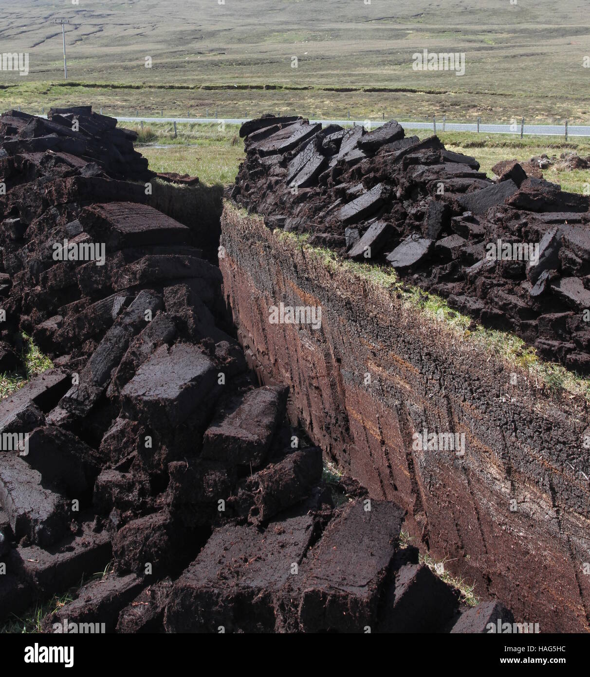 Stacks of peat drying in the sun Yell Shetland Scotland June 2014 Stock ...