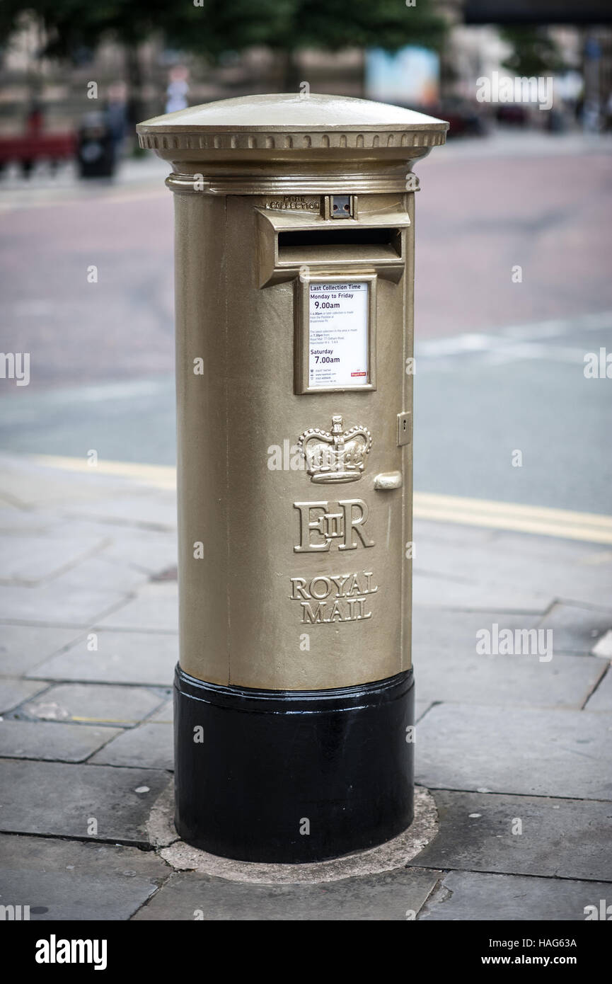Gold Post Box Stock Photo - Alamy