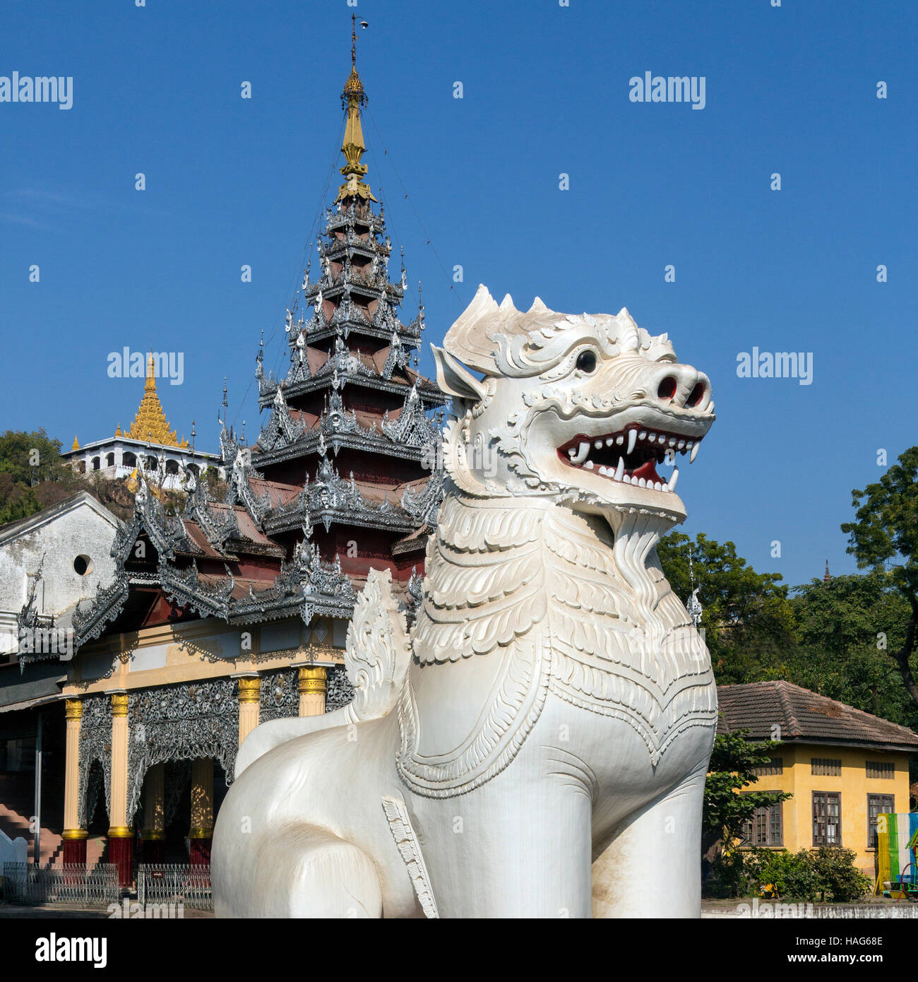 Lower entrance to the temples of Mandalay Hill in the city of Mandalay ...