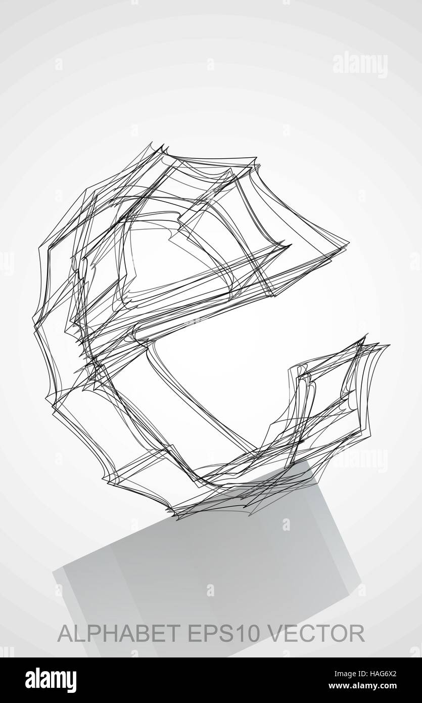 Abstract illustration of a Ink sketched lowercase letter E with ...