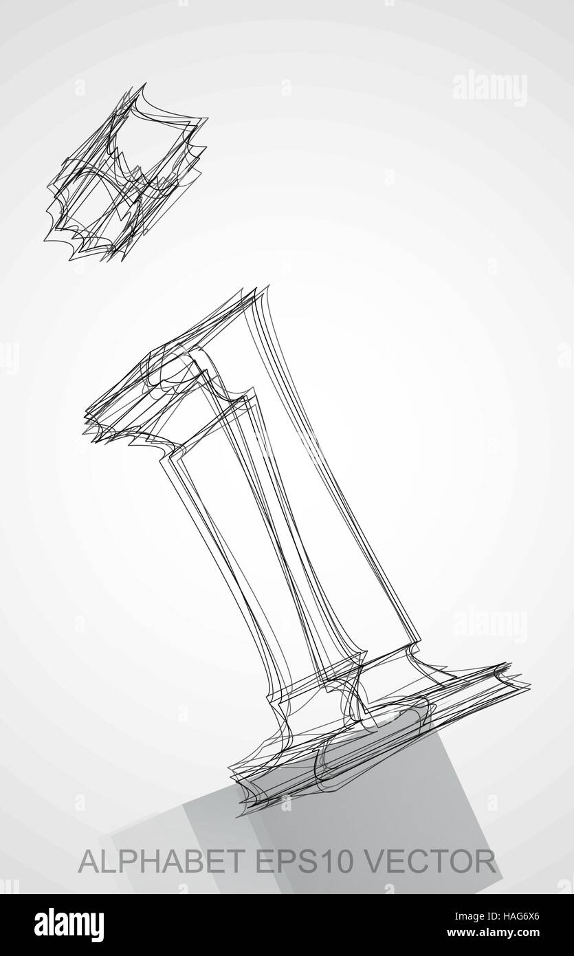 Abstract illustration of a Ink sketched lowercase letter I with ...