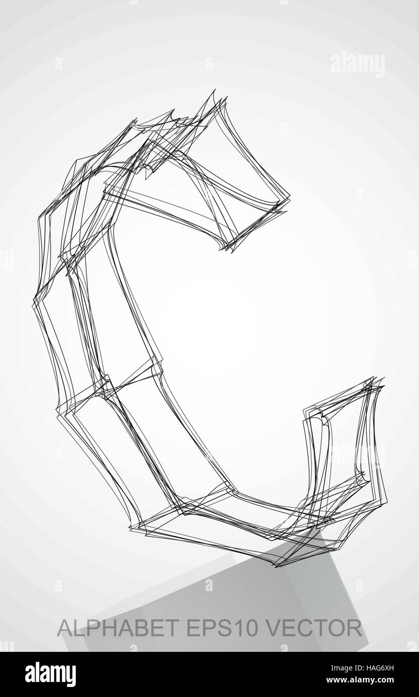 Abstract illustration of a Ink sketched uppercase letter C with ...