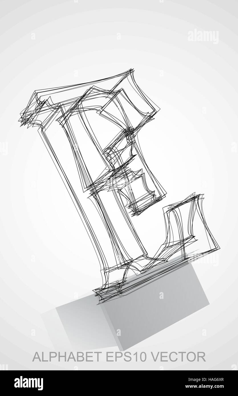 Abstract illustration of a Ink sketched uppercase letter E with ...