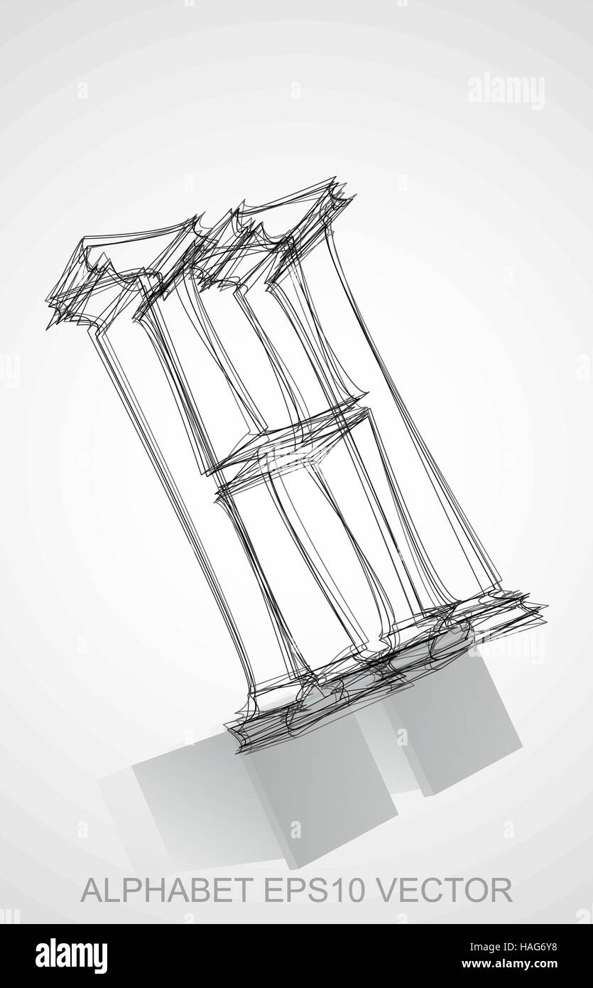 Abstract illustration of a Ink sketched 0 with Reflection. Hand drawn ...